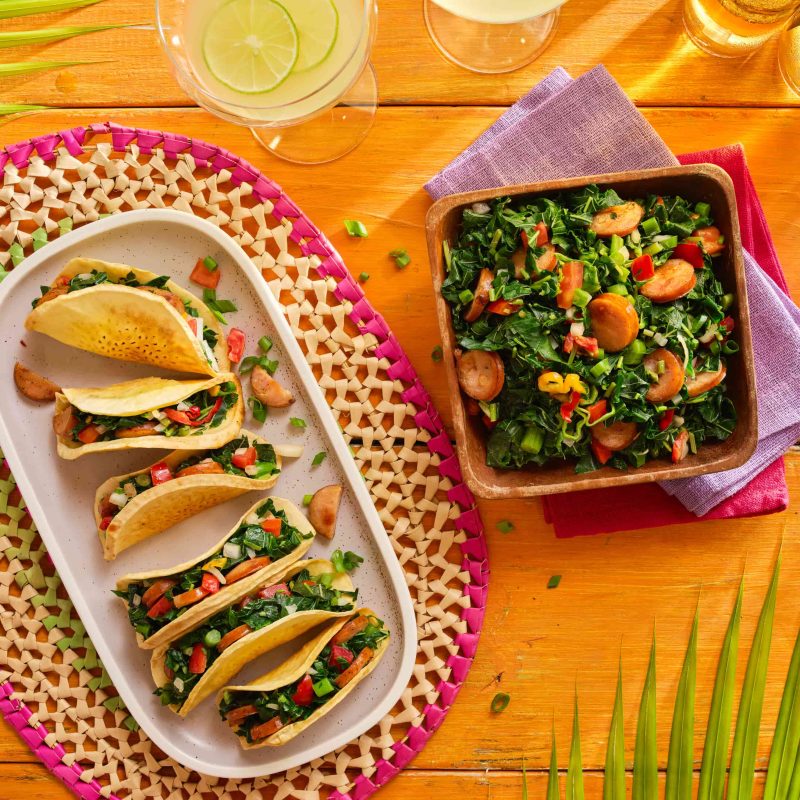 Callaloo Jerk Chicken Sausage Breadfruit Tacos - I Love CB Foods